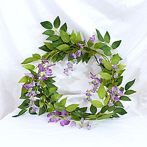 SzJias 5 Pcs Artificial Wisteria Garland Total 32.8Ft Wisteria Vine Rattan Fake Wisteria Vine Flower Garland for Wedding Garden Outdoor Decor (Light Green)