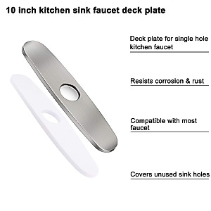 KWODE 10 Inch Single Hole Cover Deck Plate, Escutcheon Plate Stainless Steel Kitchen Sink Faucet Cover Plate for 1 or 3 Hole Bathroom Vanity Sink Faucet, Covering Unused Mounting Holes