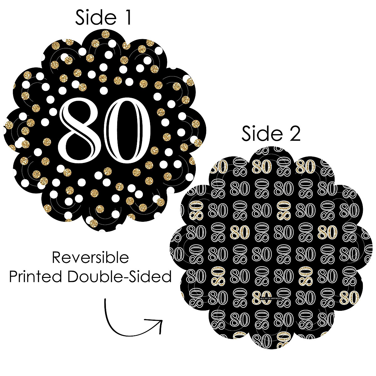 Big Dot of Happiness Adult 80th Birthday - Gold - Birthday Party Round Table Decorations - Paper Chargers - Place Setting for 12