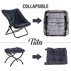 Tiita Saucer Chair with Ottoman, Soft Faux Fur Oversized Folding Accent Chair,Lounge Lazy Chair, Metal Frame Moon Chair for Bedroom, Living Room, Dorm Rooms, Garden and Courtyard