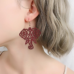 MagiDeal Elephant Head Filigree Fishhook Earrings