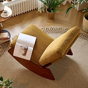 NRNQMTFZ Modern Rocking Chair with High Backrest,Teddy Fabric Rocker Glider Chair,Upholstered Plush Seating Glider, for Patio, Backyard, Balcony, Porch(Off White)