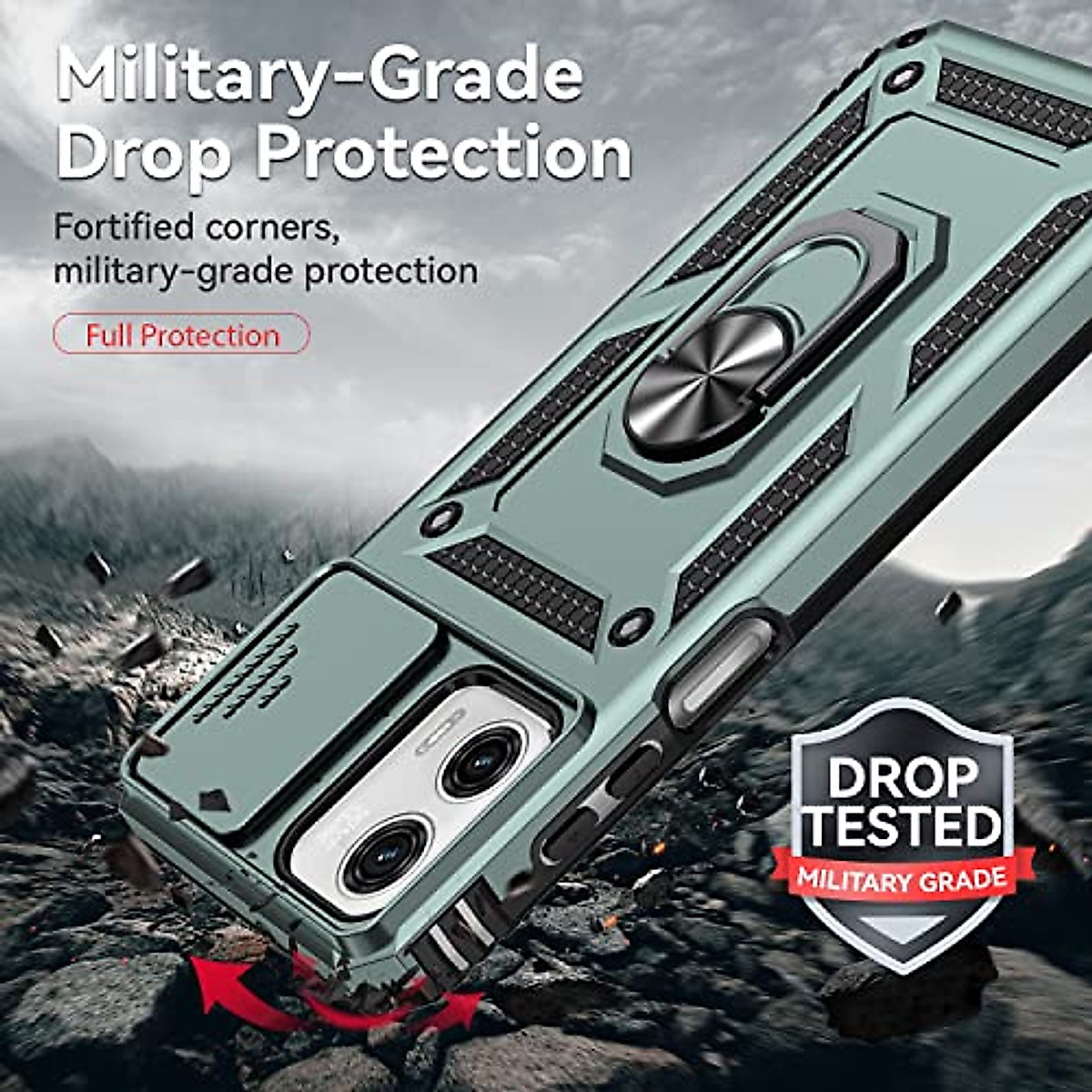 Compatible with Motorola Moto G Power 5G 2023 Case,[2 Pack] Screen Protector,Heavy Duty Phone Cover with Magnetic Kickstand,Slide Camera Cover Protection,for Moto G Power 2023 Phone Case Green