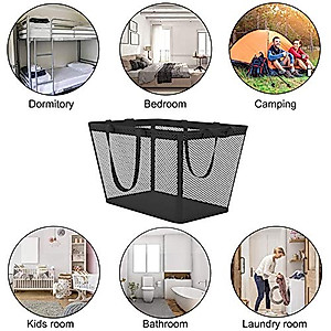 NPET Laundry Hamper Basket(Multi-Style), Protable Plastic Clothes Bag with EVA Waterproof & Breathable Mesh Material, Storage Bins for Laundry, Bathroom, Bedroom and Dormitory(Square, Black)