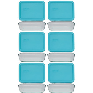 Pyrex (6) 7210 Glass Containers & (6) 7210-PC Surf Blue Lids