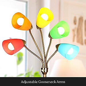 Brightech Medusa LED Floor Lamp – Multi-Head Dimmable Floor Lamp for Living Rooms & Offices – Tall Lamp with Interchangeable Shades, Adjustable Standing Lamp for Bedroom Reading – Brass/Gold