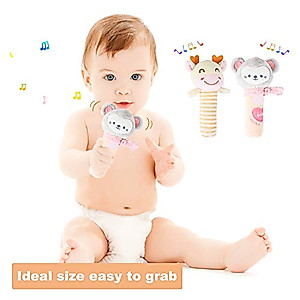 Funsland Baby Rattles Toys Soft Plush Hand Rattles Hand Grip Toys Stuffed Animal Rattles Shaker for 3 6 9 12 Months Infants Newborn 2 Pack