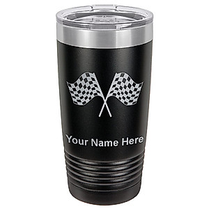 LaserGram 20oz Vacuum Insulated Tumbler Mug, Racing Flags, Personalized Engraving Included (Black)