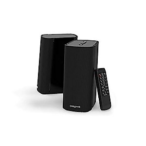 Creative T100 2.0 Compact Hi-Fi Speakers, up to 80W Peak Power with Bluetooth 5.0, Optical-in, AUX-in, Wide Soundstage and Audio Clarity with Bass Control for Computers and Laptops (Black)