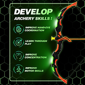 TOY Life 2 Pack Bow and Arrow for Kids 4-6 8-12, LED Kids Archery Set, Kids Bow and Arrow Set, Outdoor Games Outside Toys for Kids, Toys for Boys 5-7, Boys Toys Age 4-6, Birthday Gifts for Boys