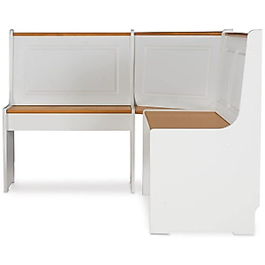 Riverbay Furniture Indoor 3 Piece Kitchen Corner Nook Table Booth Bench Breakfast Dining Set in White