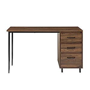 Walker Edison 3 Drawer Modern Wood and Metal Computer Writing Desk Home Office Workstation Small, 52 Inch, Dark Walnut