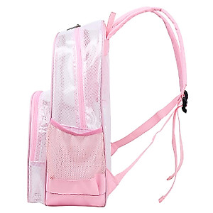 mygreen Clear Transparent PVC School Backpack, Heavy Duty Clear Backpack for Work, Security, Sporting Events (Pink, Large)