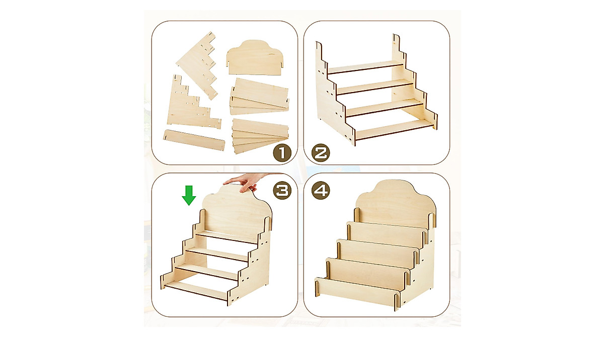Portable Barydat Wooden Card Display Stand - 4 Tier Rack