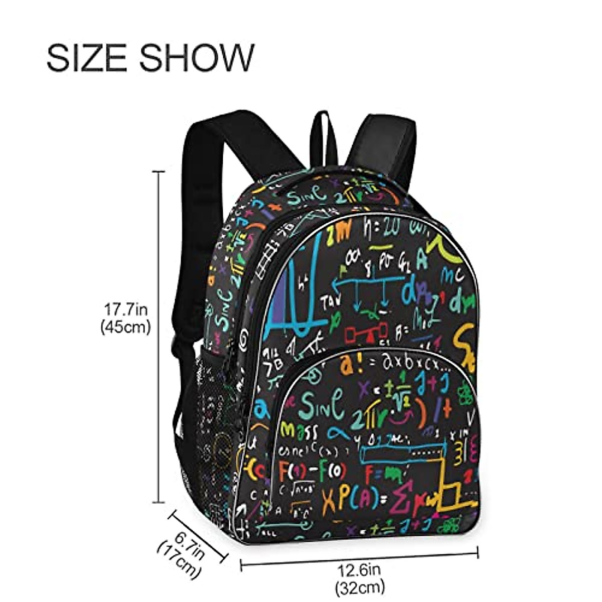 ZENWAWA Math Science Kids Backpack Large Capacity Student School Backpack Purse with Multiple Pockets Laptop Compartment Reflective Strip 12.6×6.7×17.7 inch