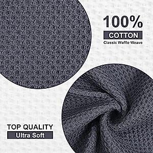 Kitinjoy 100% Cotton Kitchen Dish Cloths, 6 Pack Waffle Weave Ultra Soft Absorbent Dish Towels for Drying Dishes Quick Drying Kitchen Towels Dish Rags, 12 X 12Inch, Dark Grey