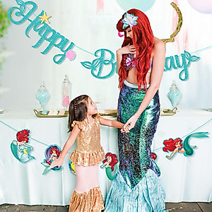 Little Mermaid Birthday Banner, Mermaid Ariel Birthday Banner, Mermaid Birthday Party Supplies Decorations for Girls Boys Birthday Party Baby Shower Cartoon Sign Decorations