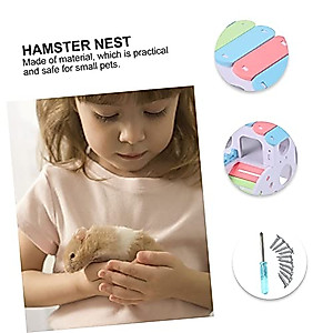 Ipetboom 2 pcs Mini Colorful Sleeping Play Exercise Houses Climbing Hamster Cabin Small Chic Funny Guinea Hut Habitat Chew Toys and Chews with Nest Cage Gerbil Hideouts Hideaway Rat Animal