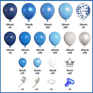 Amandir Navy Blue Balloons Arch Garland Kit, 144Pcs Royal Light Blue Confetti Silver Star Foil Balloons for Blue Boys Birthday Baby Shower Wedding Party Decorations Supplies &4Pcs Tools