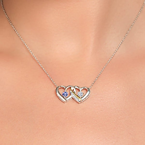 Gem Stone King 925 Silver and 10K Yellow Gold Blue Tanzanite Moissanite and Lab Grown Diamond Interlocking Heart Pendant Necklace For Women (0.56 Cttw, with 18 Inch Chain)