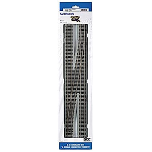 Bachmann Trains - E-Z COMMAND DCC EQUIPPED #6 SINGLE CROSSOVER TURNOUT - RIGHT - NICKEL SILVER E-Z TRACK With Grey Roadbed - HO Scale Medium