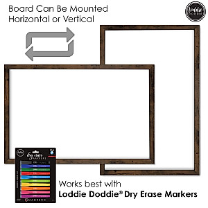 Loddie Doddie Magnetic White Board 24" x 36" - Magnetic Dry Erase Board with Built-in Marker Tray - Rustic Wooden Frame