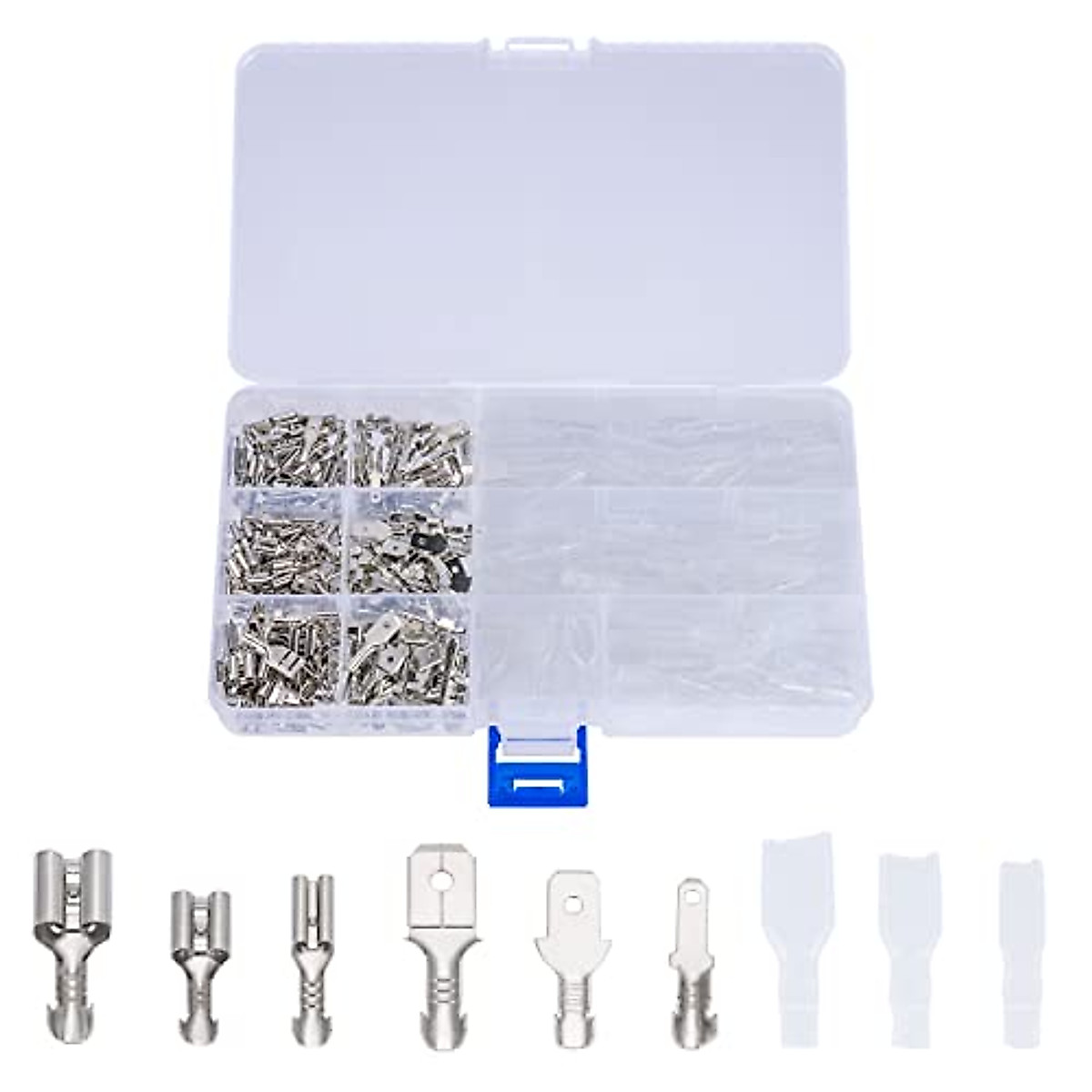 BELLA BAYS 270 Pcs Quick Splice Male and Female Wire Spade Connectors Crimp Terminal Block with Insulating Sleeve Assortment Kit for Electrical Wiring Car Audio Speaker-2.8/4.8/6.3mm
