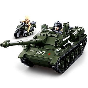 ChokGift Military Army WWII SU-85 Tank Destroyer Vehicle Building Kit Army Series Building Block Set with 2 Soldier Figures, Best Roleplay STEM Construction Toy for Boys Girls (338 PCS)
