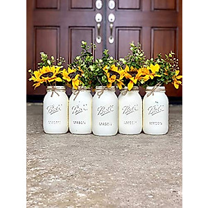 Set of 3, 4 or 5 - Painted Distressed Mason Jars, Choose Pint 16 oz or Quart 32 oz, Your Choice Jar Colors, Artificial Flowers Optional, Sunflower Baby Shower Decorations, Boho Sunflower Centerpieces