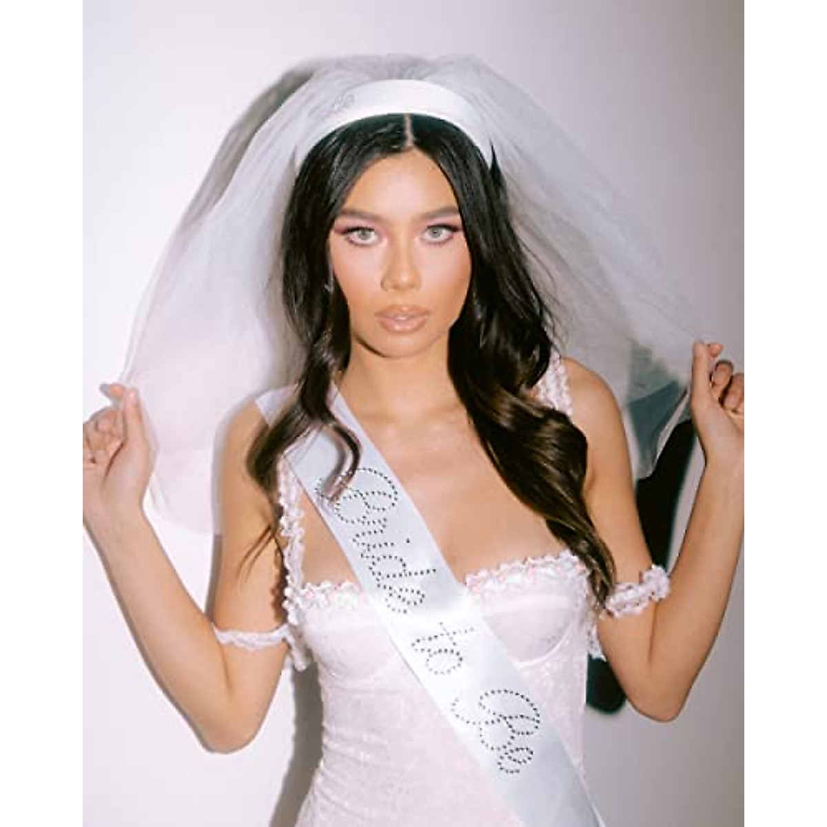 xo, Fetti Bachelorette Party Decorations Rhinestone Headband with Detachable Veil | White Headpiece Bridal Shower Gift, Bridesmaid Favors