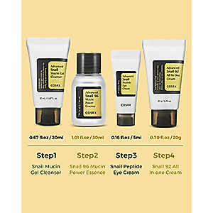 COSRX All About Snail Korean Skincare | TSA Approved Travel Size, Gift Set with Face Gel Cleanser, Essence, Cream & Eye-cream, Repairing, Recovering, Rejuvenating Kit with Snail Mucin, Korean Skincare