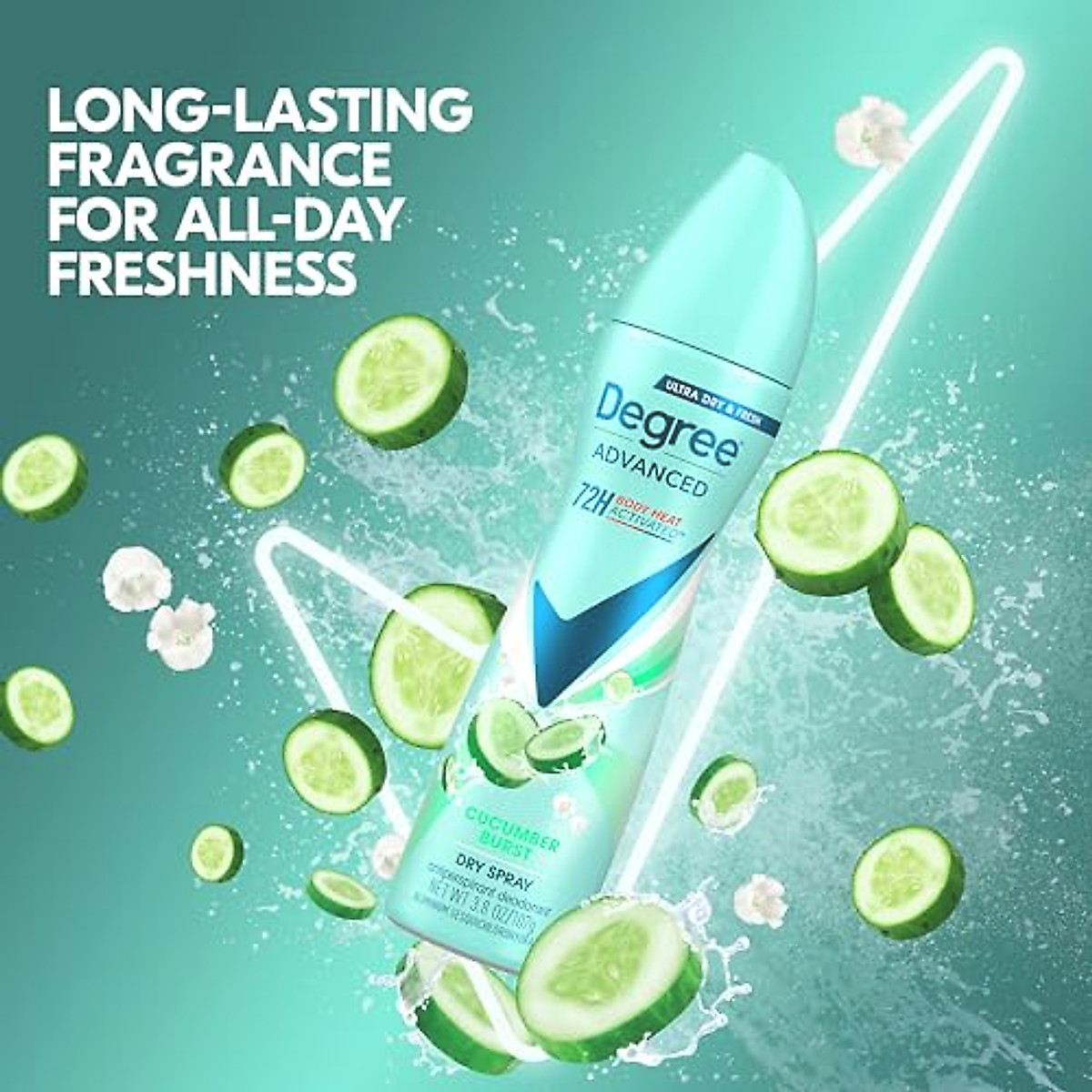 Degree Antiperspirant Deodorant Cucumber Burst 3 count Dry Spray 72-Hour Sweat & Odor Protection Deodorant Spray For Women With Body Heat Activated Technology​ 3.8 oz