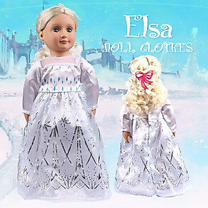 18 Inch Doll Clothes 6PCS Dress Set Includes Snow White, Jasmine, Elsa, Aurora,Merida and Mulan Fits 18 Inch American Doll Girl Princess Clothes