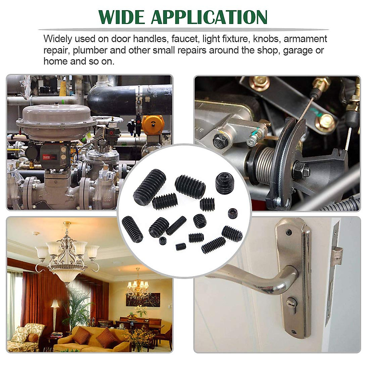 Keadic 450Pcs Internal Hex Drive Cup-Point Screws Assortment Kit, 15 Sizes Alloy Steel Hex Socket Set Cap Point Grub Screws, Socket Head Cap Screws Grub Screws, Metric, Black (M3 M4 M5 M6 M8)