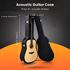 AW 41" Acoustic Guitar Hard Case Wooden Hard Shell Carrying Case with Lock Latch Key Black