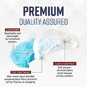 Medical Nation Hair Net, Disposable Pleated Hair Nets | Blue, 100 Count | Bouffant Hair Cap Hair Nets for Food Service, Medical Use - 21" Hairnets for Women & Men- Latex Free with Elastic Band - Blue