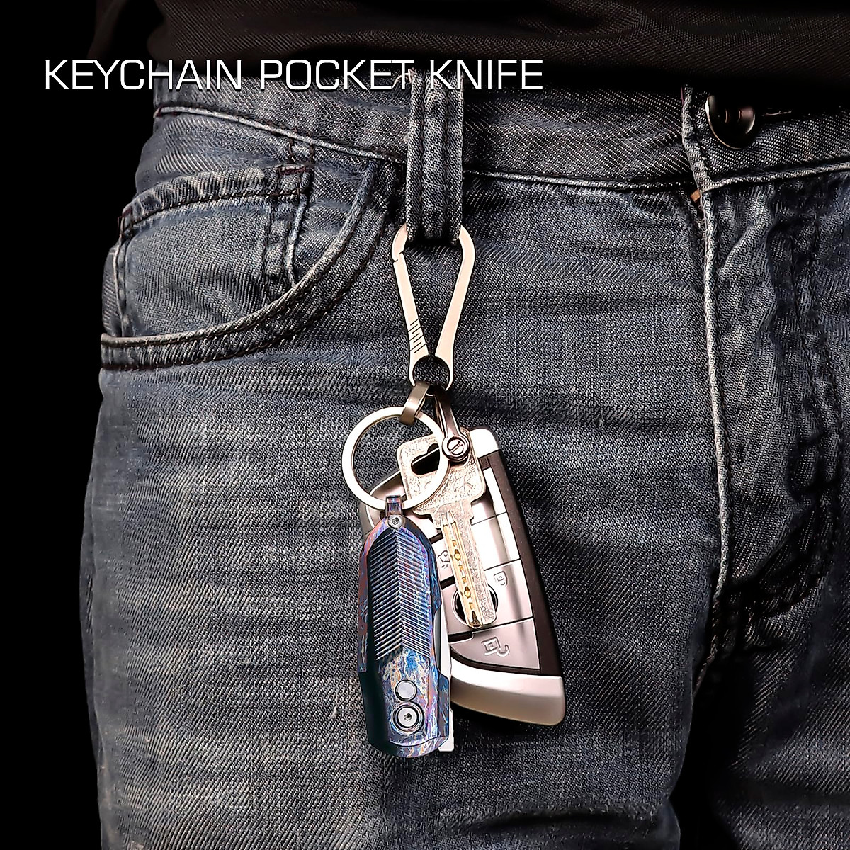 XTOUC Small Pocket Knife,1.38" M390 Steel Blade EDC Folding Knives with Button Lock Titanium Handle Knifes TD776