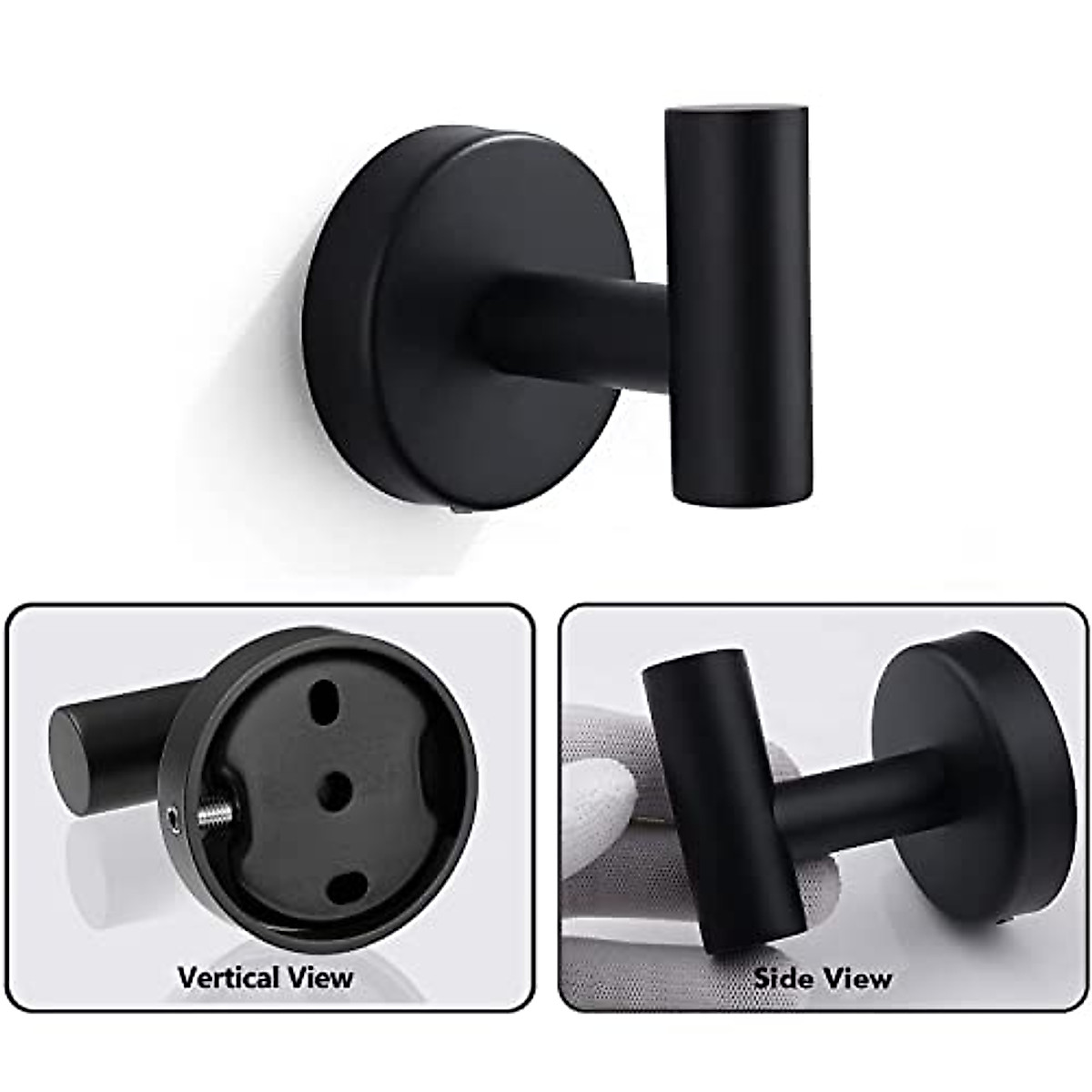 Hindfen Bathroom Towel Hooks 4 Pack Black, Coat/Robe Clothes Hooks, 304 Stainless Steel Wall Hook Heavy Duty for Bedroom,Kitchen,Restroom,Bathroom,Wall Mounted