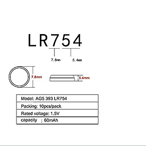 Cotchear 20pcs AG5 Button Cell Battery 1.5V 393A LR754 SR48 AG5 Alkailine Coin Batteries