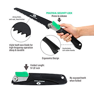 MOSSY OAK 3 in 1 Folding Saw, Pruning Hand Saw with Wood, Metal and PVC Blade, Camping Saw for Backpacking, Hunting and Bushcraft, Pouch Included