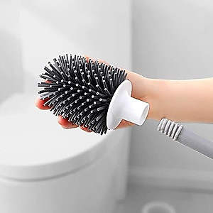 SAAKO Toilet Brush and Holder Silicone Toilet Cleaner Brush Plastic Bathroom Cleaning Toilet Bowl Brush Floor Mounted Dual Use