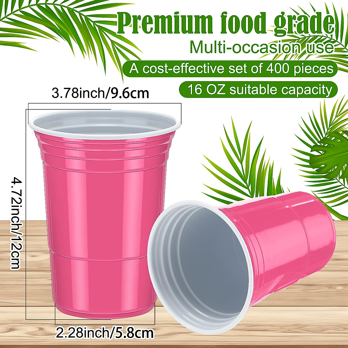 Mifoci 400 Pcs 16 oz Disposable Cups Bulk Large Plastic Cups Pack for Thanksgiving Christmas wedding Drinks Soda Punch Barbecues Picnics (Pink)