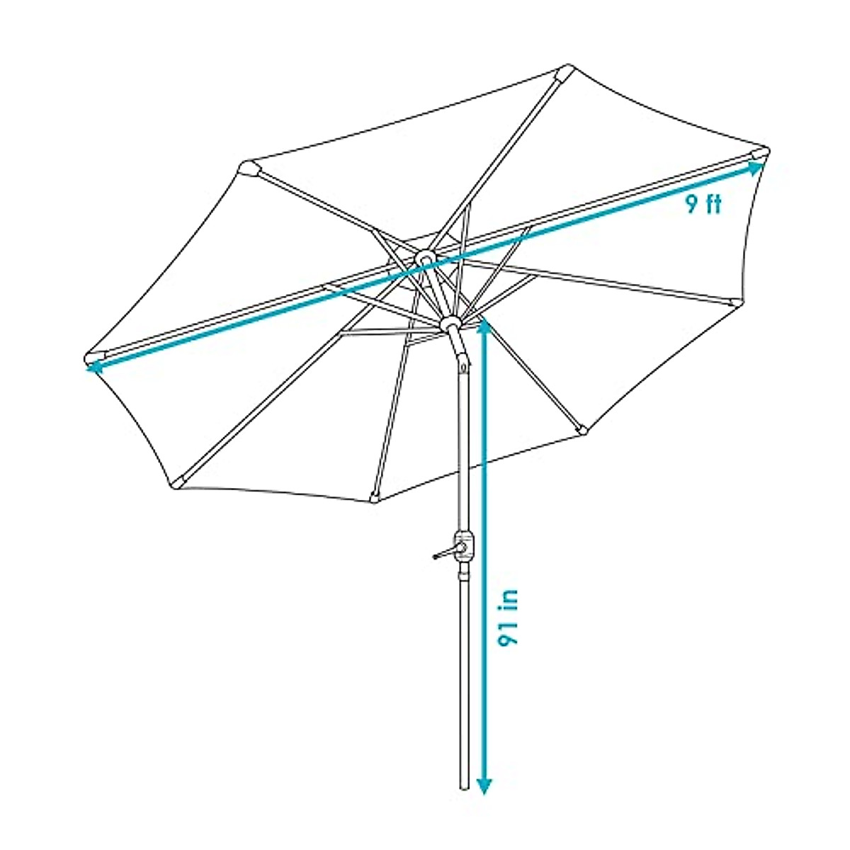 Sunnydaze 9-Foot Outdoor Patio Umbrella with Push Button Tilt and Crank - Aluminum Pole with Polyester Canopy - Awning Stripe