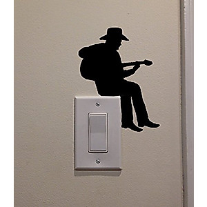 YINGKAI Cowboy Playing Guitar On Light Switch Decal Vinyl Wall Decal Sticker Art Living Room Carving Wall Decal Sticker for Kids Room Home Window Decoration