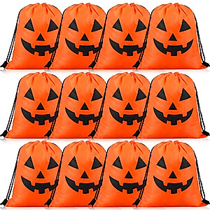 Silkfly 12 Pcs Halloween Drawstring Bags 12 x 10 Inch Trick or Treat Drawstring Backpack Bags Goody Gift Bags for Halloween Party