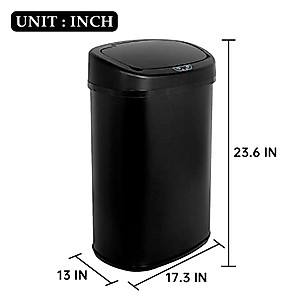 Trash Can 13 Gallon Stainless Steel Kitchen Garbage Can Touch Free with Lid Automatic Sensor Large Capacity for Living Room (Black)