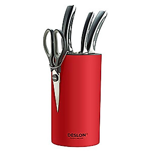 DESLON Knife Blocks, Knife Holder without Knives, Empty Knife Block, Universal Knives Blocks, Red Block Only Design with Scissors-Slot, Holds 12 to 15 Knives,Detachable for Easy Cleaning