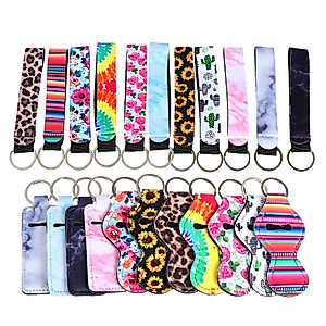 Beavorty Color Lip Balm Holders Keychains Neoprene Pouch Lip Balm Holder Lipstick Sleeve with Wristlet Lanyard Travel Accessories 22pcs Retainer Holder