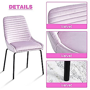 Leather Accent Chair Metal Frame Dining Room Chairs with Extra Thick Padded Backrest and Seat Cushion Non-Slip Adsorption Feet, Vanity Chairs for Bedroom for Home/Office/Hotel, Pink