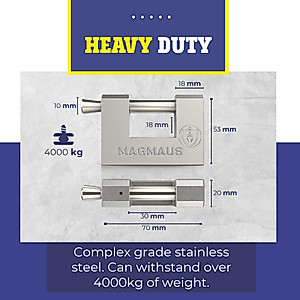 Magmaus® RTL/70 Heavy Duty Lock for Shipping Container - [Weatherproof] - Secure Outdoor Lock for Storage Unit, Gate, Shed, Fence, Door - 3 Keys